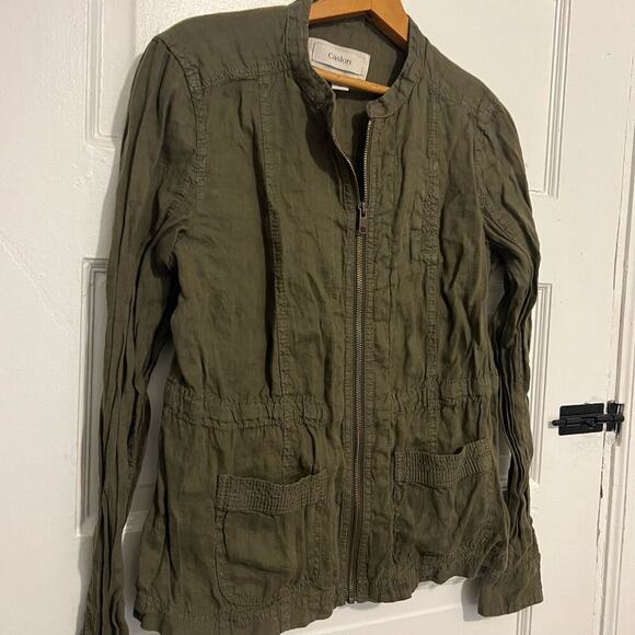 Caslon | Jackets & Coats | Caslon Dark Green Linen Utility Zip Up ...